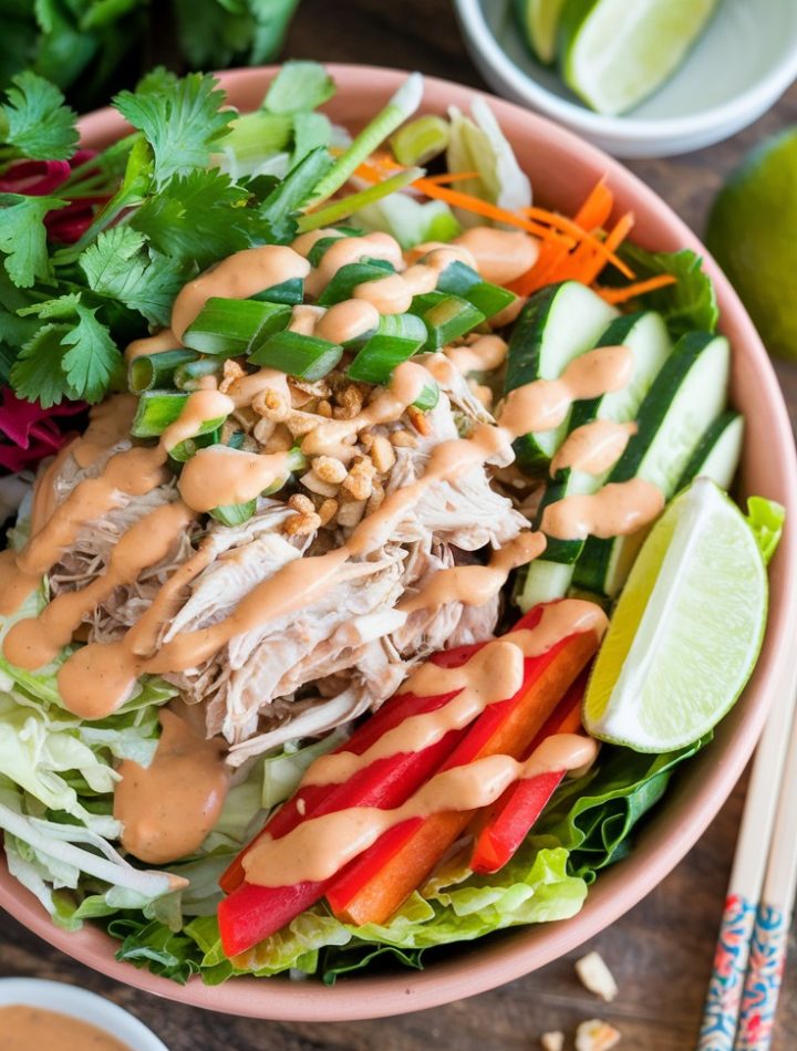 Chicken Spring Roll Salad with Peanut Sauce – Cover and Simmer